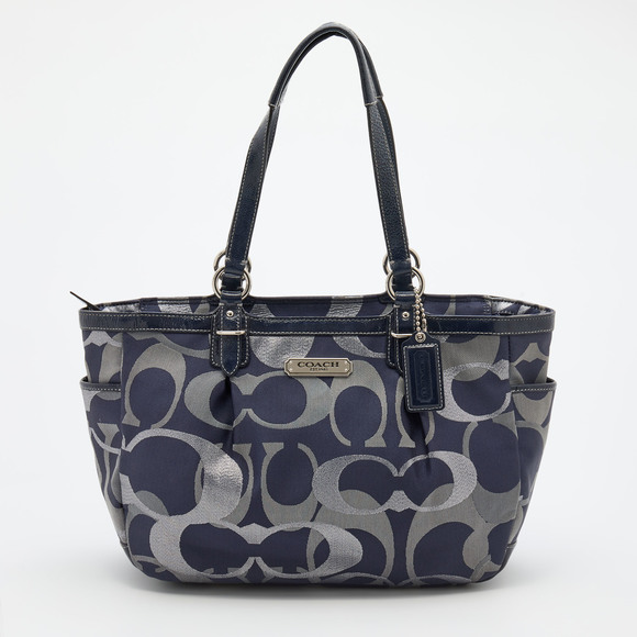 Coach | Bags | Coach Navy Blue Signature Canvas And Leather Tote | Poshmark